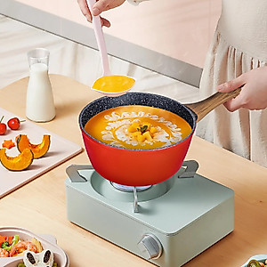 Vermonga Non-Stick Saucepan with Lid, 2QT Small Pot with Granite Coating, Chef's Classic Multipurpose Saucepan for All Stove Tops, PFOA Free Small Handy Saucepan with Emulated Wooden Handle