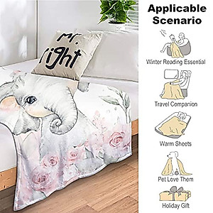 Baby Elephant Blanket Nursery Blankets Floral Elephant Decor Pink Throw Blanket Gifts for Girls Super Warm Soft Plush Lightweight Fleece Flannel Blanket Couch Bedding Blanket for Kids Women 50"x60"