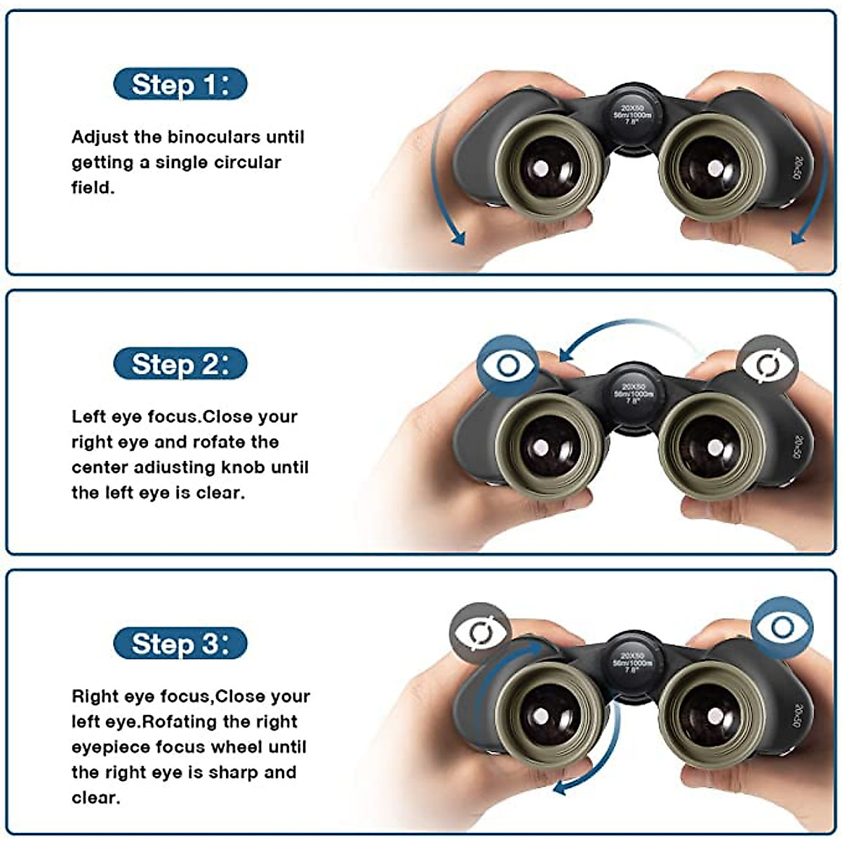 20x50 Military Binoculars for Adults with Smartphone Adapter - Compact Waterproof Tactical Binoculars for Bird Watching Hunting Hiking Concert Travel Theater with BAK4 Prism FMC Lens, Mud