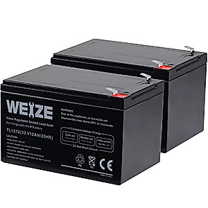 Weize 12 Volt 12 Ah Rechargeable Battery with F2 Terminals, Sealed Lead Acid (SLA) AGM Deep Cycle Battery replaces BP12-12,GP12120,GS12V12AH,6-DW-12, 2 Pack