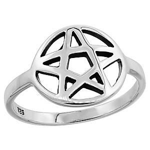 Sterling Silver Pentagram Ring for Women & Teens Flawless Polished Finish 5/8 inch wide size 8