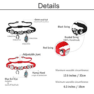 LOYALLOOK 12pcs Braided Kabbalah Bracelets Red Black String Handmade Good Luck Friendship Bracelet Rotating Evil Eye Hamsa Hand Protection Bracelets for Women Men