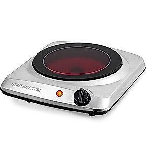 Ovente Electric Single Infrared Burner 7 Inch Ceramic Glass Hot Plate Cooktop with 5 Level Temperature Control & Easy to Clean Stainless Steel Base, Compact Stove for Home Dorm Office, Silver BGI101S