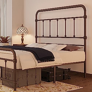 Macbimony Queen-Bed-Frame with headboard Giselle-Vintage Antique-Metal - Platform Mattress Foundation,49 inch High,No Box Spring Needed(Brown)
