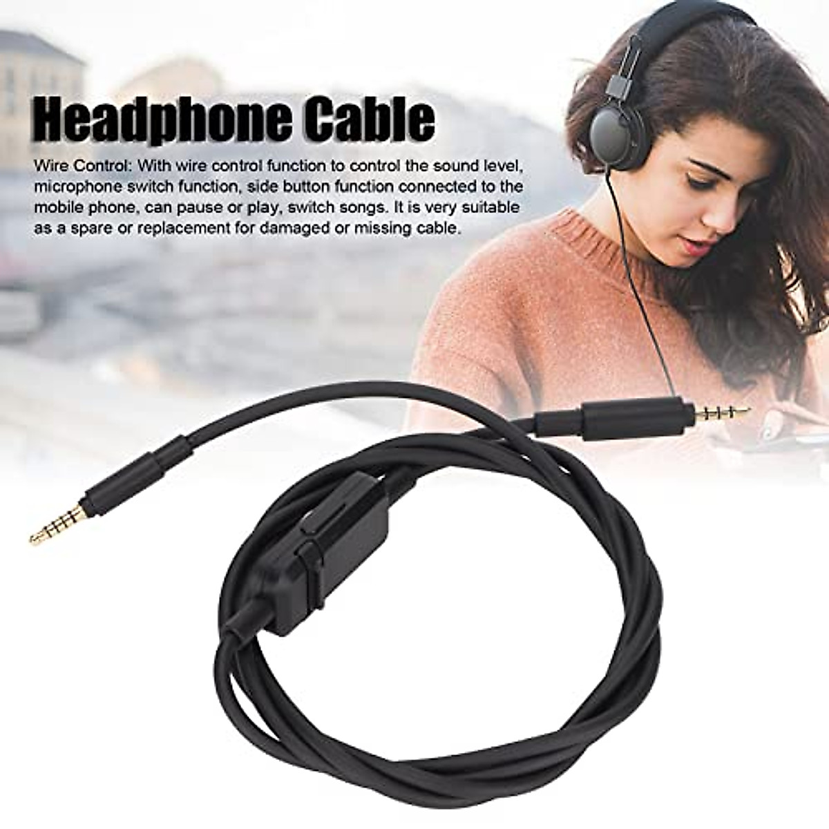 Zyyini Headphone Audio Cable for MMX 300 2nd Gen, 3.5mm with Wire Control Twisted Pair Replacement Headphone Cord, Support Volume Adjustment, Switch Songs Headset Cable Black, 1.3m/4.3ft