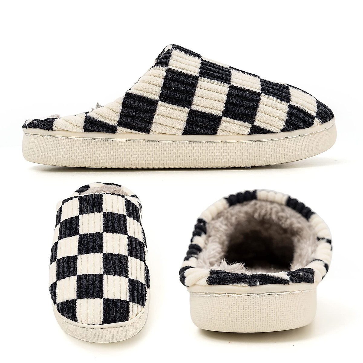 Guyarns House Slippers for Women,Fuzzy Mens Slippers,Casual House Shoes Memory Foam Womens Slippers Outdoor Indoor Warm Plush Bedroom Shoes with Faux Fur Lining(Black 38/39)