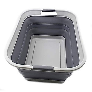 SAMMART 42L(11 Gallon) Collapsible Plastic Laundry Basket-Foldable Pop Up Storage Container/Organizer-Portable Washing Tub-Space Saving,Water Capacity 34L(9 Gallon) (1 Rectangular - Strengthen, Grey)