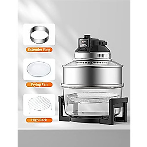 Oil-Free Air Fryer Oven, 12-19QT Air Fryer Toaster Oven, Right Large Infrared Halogen Convection Oven with Recipes, Nonstick and Dishwasher-Safe Glass Container (Black)