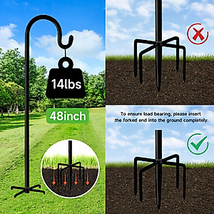 Garden Shepherd Hook Outdoor with 5 Prong Base, Bird Feeder Pole Hanger Holder Stand, Adjustable Heavy Duty Solar Light Plant Lantern Hanger Holder, Wedding Decor Black