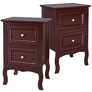 Set of 2 Rustic Farmhouse Accent End Table, Nightstand Side Tables with 2 Drawers &Open Storage Shelf, Night Stands for Bedrooms Set of 2 Bedside Tables for Bedroom Living Room Office, Sofa Side Table
