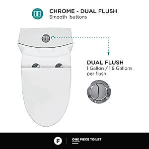 Fine Fixtures Dual-Flush Elongated One Piece Toilet Bowl - Soft Close Seat with High Efficiency Dual Flush in White…