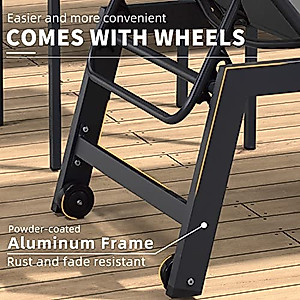 PURPLE LEAF Outdoor Chaise Lounge 2 Pieces Aluminum Patio Lounge Chair with Side Table and Wheels All Weather Outdoor Reclining Chair for Patio Pool Beach Sunbathing Chair, Grey