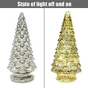 Yomikoo Glass Christmas Tree, 2PCS Lighted Mercury Glass Tabletop Christmas Tree Decoration for Party Ceremony 14.1"X 6.2" (Silver)