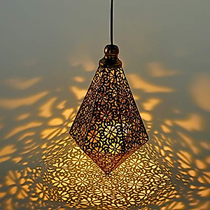 MAGGIFT 2 Pack Solar Hanging Lights, Solar Powered Retro Lantern with Handle, Warm White LED Christmas Garden Lights, Metal Diamond Shape Lamp Waterproof for Outdoor for Yard Tree Fence Patio