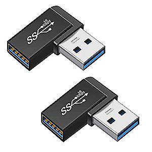 XCZZYB 90 Degree Right Angle USB 3.0 Male to Female Expansion Adapter for Connecting Mobile Hard Disk, U Disk, Wireless Network Card, Camera, Mouse, Keyboard, etc. - Black 2pack