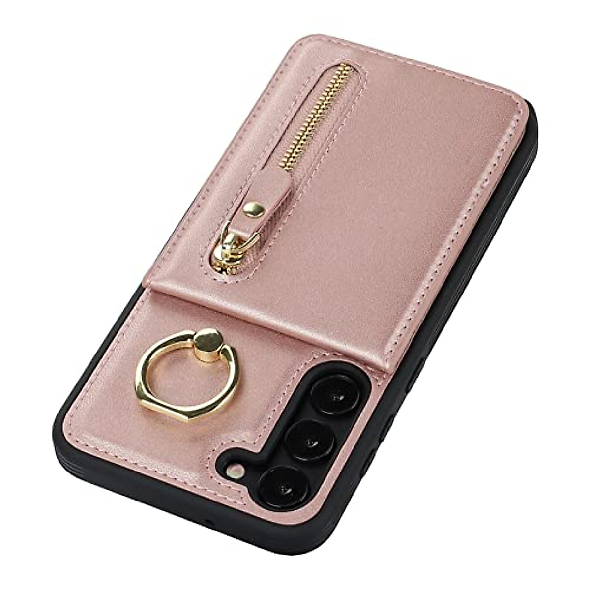 Jaorty Samsung Galaxy S23 Plus 5G Phone Case for Women with Card Holder,Samsung S23 Plus Case Wallet Crossbody Lanyard with Strap,Credit Card Slots Kickstand Case with Ring Holder,6.6 Inch,Rosegold