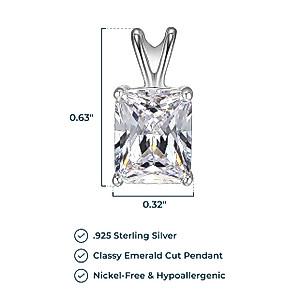 MORGAN & PAIGE CZ Diamond Emerald Cut Necklace - 925 Platinum Plated Sterling Silver Necklace With 3/8" Emerald Cut Cubic Zirconia Pendant - 18"