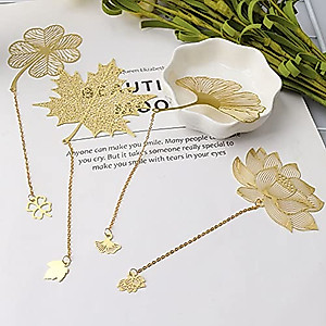 4 Pcs Metal Bookmarks with Chain, Golden Hollow Bookmark Graduation Gifts for Women, Men, Book Lovers, Writers, Readers