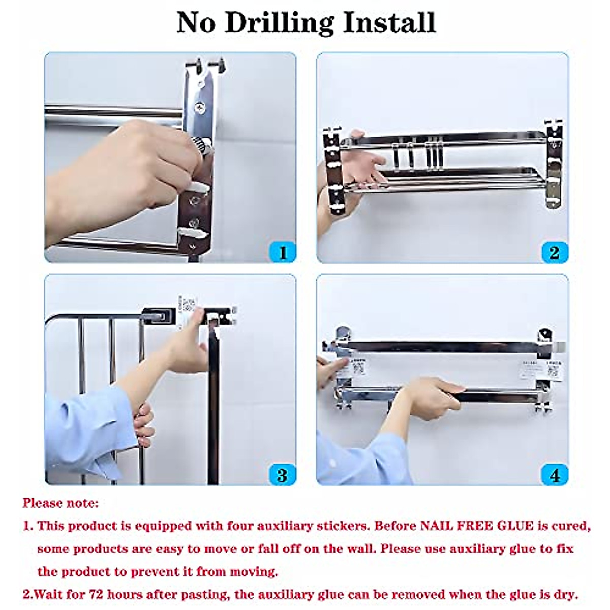 DDS-DUDES Bathroom Towel Rack with Shelf Double Towel Bar Stainless Steel Wall Mount Towel Holder with Movable Hooks Rustproof for Hotel Lavatory (Silver 24 inch)