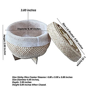 Heavens Tvcz Bamboo Rice Steamer Basket with Lid Sticky Handmade Natural Thai Wicker Cooking Glutinous Rice Free Cheesecloth Filter Free Cloth 2 piece