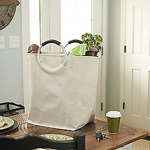 Household Essentials Laundry Tote with Handles, Poly-Cotton Linen with PEVA Lining, Durable, Easy to Carry, Perfect as a Laundry Hamper or Tote