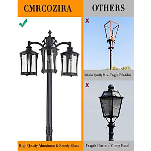 CMRCOZIRA Dusk to Dawn Sensor Post Light Triple-Head Lamp Post Waterproof Street Light Outdoor Lamp Post Lights with Clear Glass Aluminum Post Street Lamp Modern Outdoor Street Light for Garden