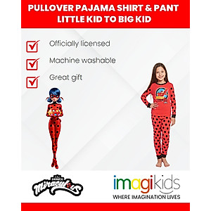 Miraculous Ladybug Big Girls Breathable Pullover Pajama Shirt & Pajama Pants Red 10-12
