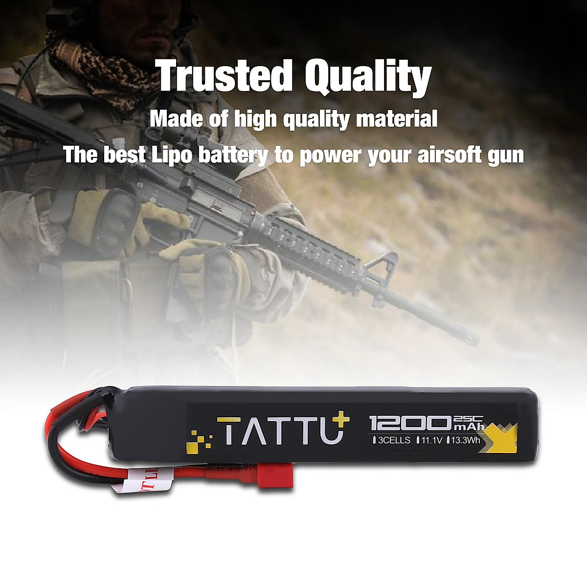 TATTU 11.1V LiPo Airsoft Stick Battery with Deans Connector,3S 1200mAh 25C Battery Pack for Airsoft Gun
