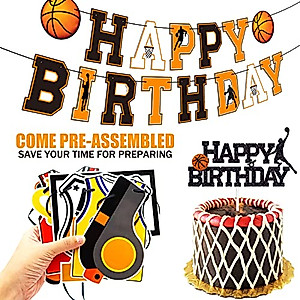 Basketball Birthday Party Decorations Supplies for Boys - Sports Basketball Theme Happy Birthday Banner Cake Topper Balloons Party Pack- Game Day Themed Birthday Baby Shower Photo Props Party Supplies