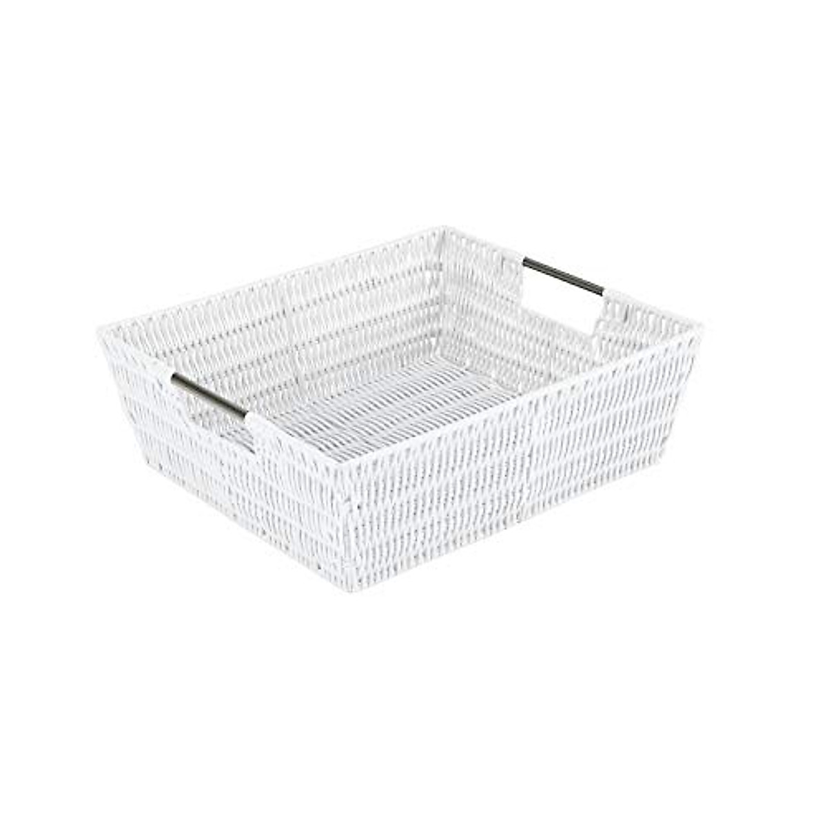 "Simplify 15"x13"x5" Shelf Storage Woven Handles, Nursery, Playroom, Toys, Bedroom, Closet, Clothes, Office, Decorative Organizer Basket Rattan Totes, Large, White" (25453-WHITE)