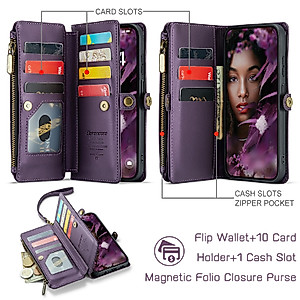 Defencase Compatible with Galaxy A14 5G Case Wallet with RFID Blocking Card Holder for Women Men, PU Leather Magnetic Snap Flip Zipper Strap Wallet Phone Case Fit for Samsung Galaxy A14 5G, Purple