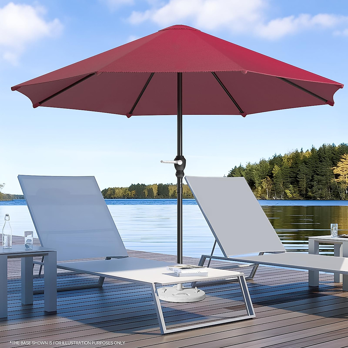 Magshion 9FT Outdoor Market Patio Umbrella, Large Waterproof Sun Umbrella with Crank Lift & 8 Steel Ribs, Sturdy Pole for Garden, Deck, Backyard & Pool (Red)