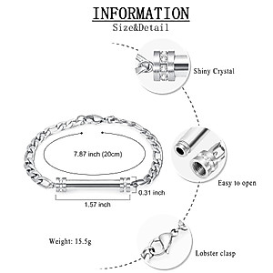Hearbeingt Memorial Bracelet, Cylinder Cremation Jewelry Urn Bangle for Ashes, Classic Crystal Cremation Keepsake Ashes Holder Made of Stainless Steel with Free Fill Kit, Silvery