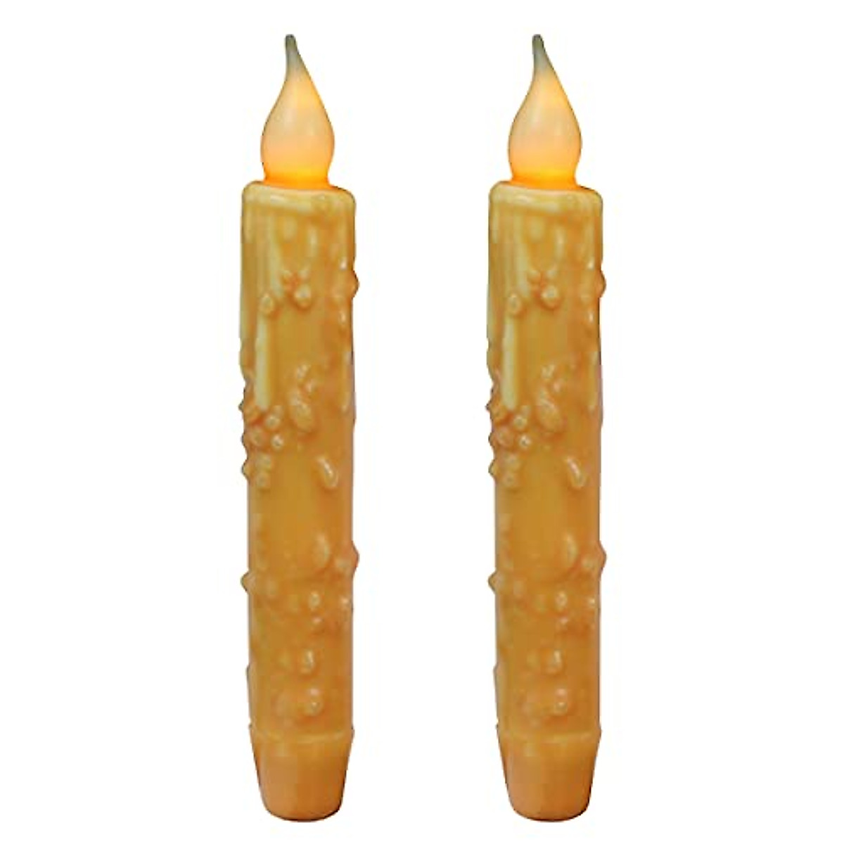 CVHOMEDECO. Real Wax Hand Dipped Battery Operated LED Timer Taper Candles Rustic Primitive Flameless Lights Decor, 6-3/4 Inch, Orange, 2 PCS in a Package