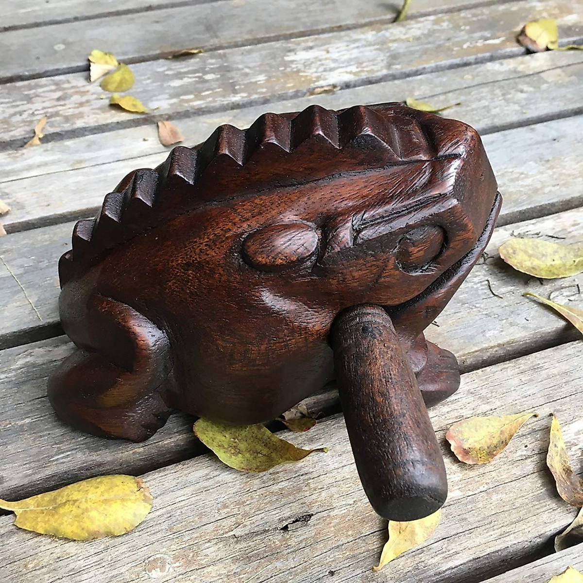 Cozinest Medium 6" Wood Frog Guiro Rasp Percussion Musical Instrument Tone Block Wooden Handcraft Percussion Instruments Products From Thailand Lucky Frog for Home Office Decor (Brown)