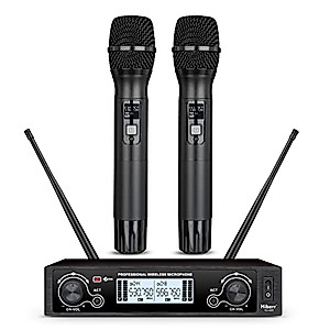 Hiberr Church Wireless Microphone, 2channel UHF Wireless Mic 300ft Range, 2x60 Adjustable Frequencies, Good Pickup, Suitable for Church, Karaoke, Meeting(YU-A20RH)
