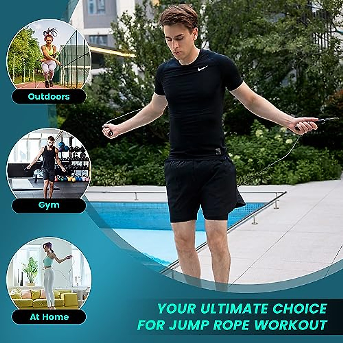 FEECCO 1/2 lb Weighted Jump Rope for Boxing, Cardio, Crossfit Workout, 8~11ft Range Adjustable Length Steel Ropes with Ball Bearings and Metal Handles, Suitable for Men and Women