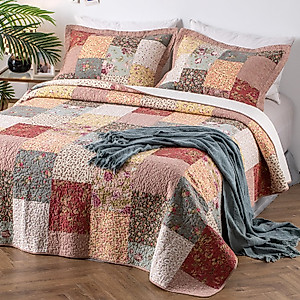 KASENTEX Authentic 100% Cotton Easy Clean – Luxury Boho Quilt with Decorative Floral Print Patchwork Design Oversized Bedspread, Soft Bedding, Full/Queen 90x96”, Boho-Royal Garden