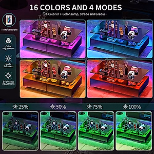 YITAHOME LED Coffee Table with Storage, High Glossy LED Coffee Tables for Living Room, Small Center Table with Open Display Shelf & Sliding Drawers, Black