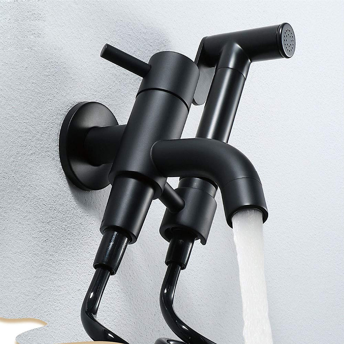 MINJING Bidet Faucet, Matte Black Bidet Sprayer with Bracket, Brass Single Cold Water Tap, Bathroom Shower Cleaning Toilet Bidet Faucet