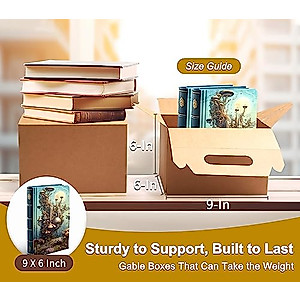 Happyhiram 10-Pack Large Gable Boxes Brown - 9x6x6 Inch Sturdy Kraft Paper Containers for Gifts, Box Lunches, Cookies, and Birthday Wedding, Welcome Boxes Easy to Assemble with Handles