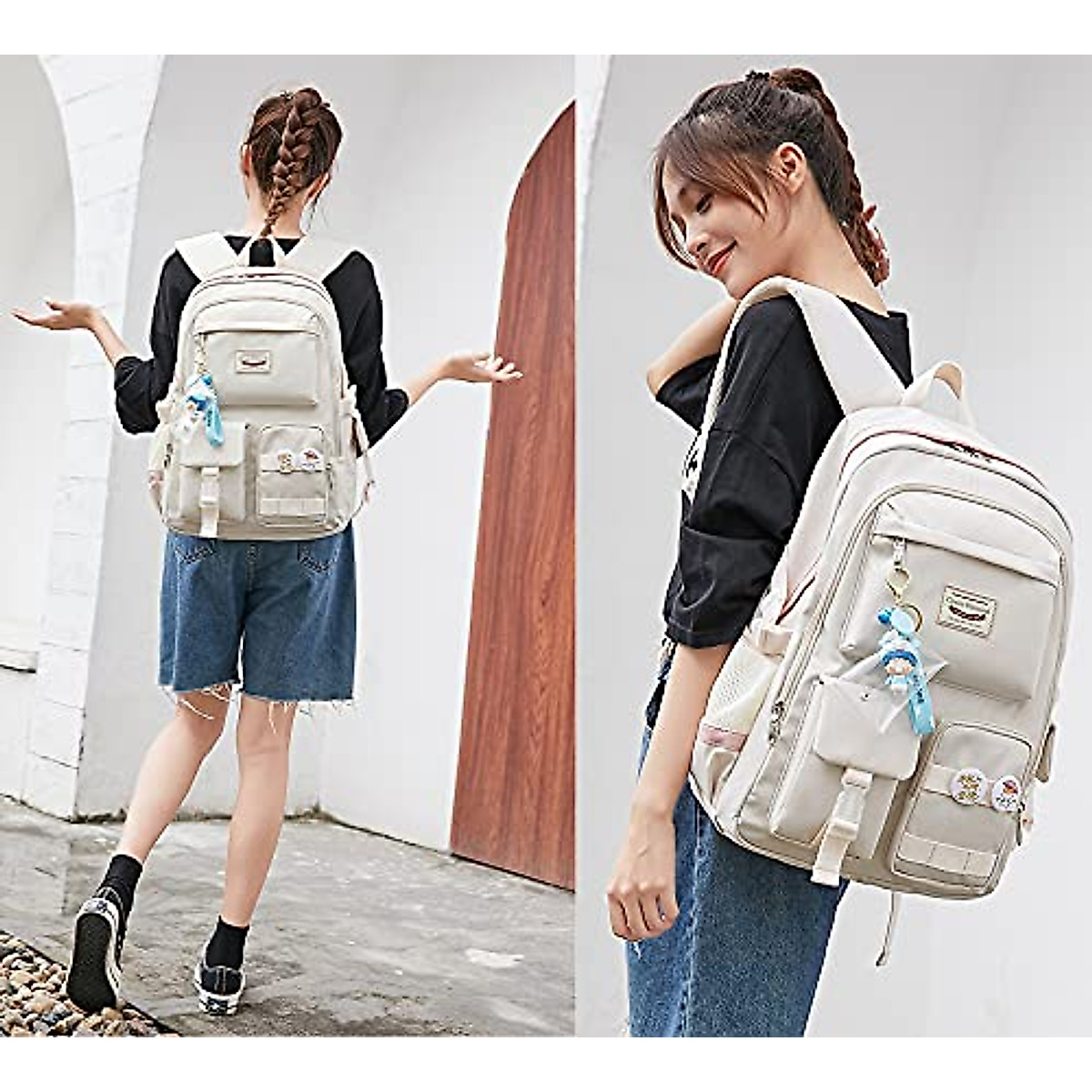 Makukke School Backpacks for Teen Girls - Laptop Backpacks 15.6 Inch College Cute Bookbag Anti Theft Women Casual Daypack,White