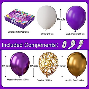 BBeitoo 73Pack Purple and Gold Balloon Arch Kit 12inch Dark Purple Gold White Balloons Metallic Purple Gold Balloons for Purple and Gold Party Decorations