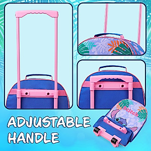 Disney Kids Suitcase - Foldable Trolley Bag 47 x 30cm, 2 Wheels Extendable Handle - Kids Gifts (Blue Stitch)