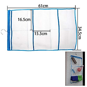 Bathroom Save Space Tub Shower Hanging Mesh Organizer Storage Bag Bathroom Accessories for Dorm Rooms Bathroom Hang on Shower Curtain Rod Liner Hooks