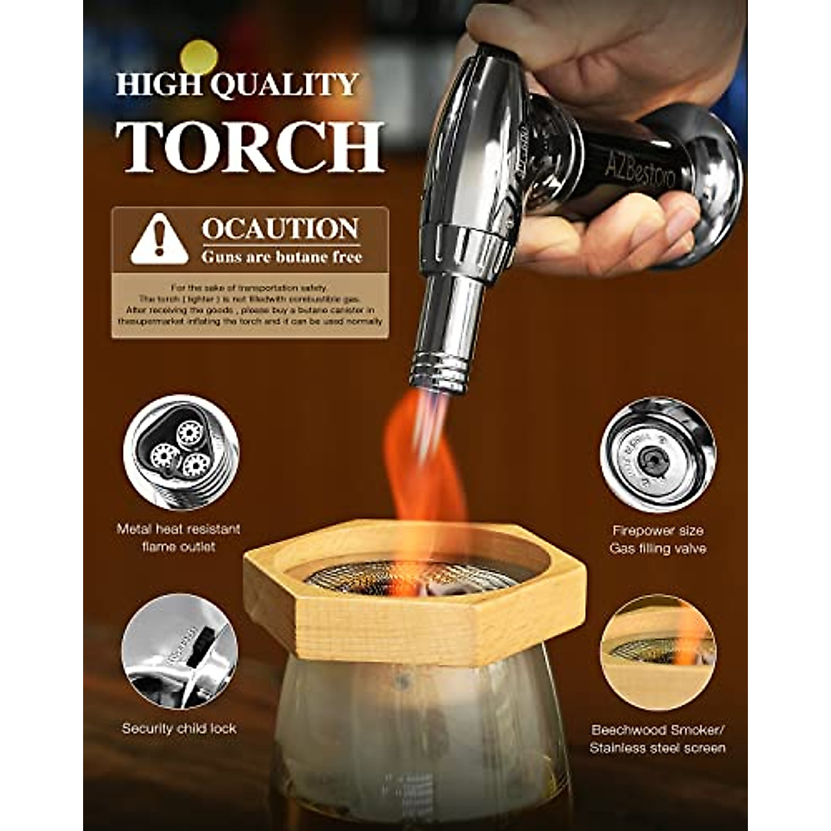 Old Fashioned Cocktail Smoker Kit with Torch, Bourbon Smoker Infuser Kit with Bonus Smoke Collection Dust Cup, 6 Kinds of Wood, Whiskey Smoker Infuser Kit - Gifts for Men Father Husband (No Butane)