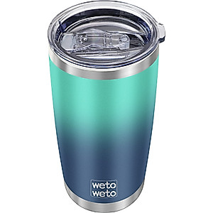 WETOWETO 20oz Insulated Stainless Steel Tumbler, Coffee Tumbler, Double Wall Vacuum Travel Coffee Mug, Powder Coated Leak-Proof Tumbler Cup for Home Office Travel (Green-Blue Gradient,1 Pack)