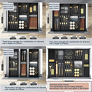 HongzyFirm Aluminum Alloy Kitchen Drawer Utensil Organizer Expandable Large Capacity Kitchen Tool Organizer and Cutlery Tray (2.36 x 5.90 x 18.11 INCH)