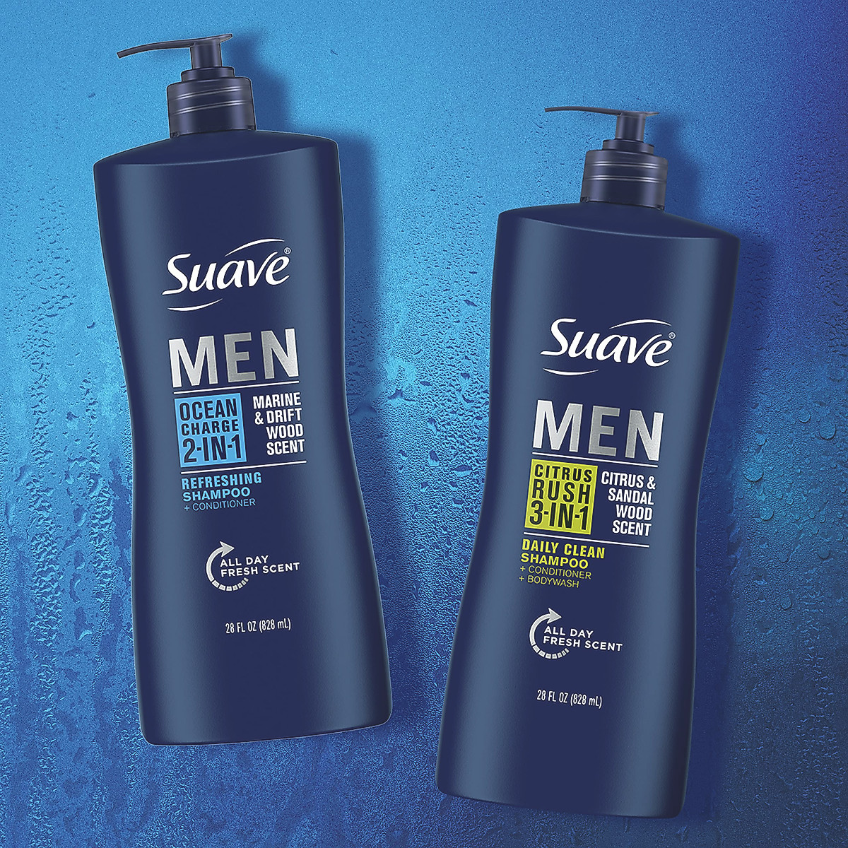 Suave Men 3-in-1 Shampoo Conditioner Body Wash Citrus Rush for Gentle Cleansing and Conditioning Mens Shampoo 3 in 1 Formula with Keratin and Glycerin 28 oz