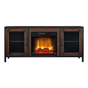 HearthPro Matthew Media Entertainment Console with Metal Frame & Fireplace - Brown Wood, SP6556-OF